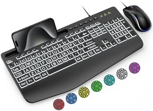 Amazon.com: SABLUTE Wired Keyboard and Mouse, Large Print, 4 Modes Backlit & 7 Color, Wrist Rest ...