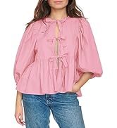 Yimoon Women's Y2K Puff Short Sleeve Peplum Shirt Tie Front Ruffle Hem ...