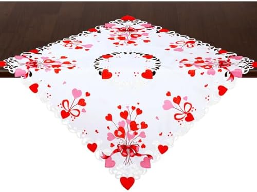 Amazon.com: Grelucgo Embroidered Pink and Red Heart Tablecloth for ...