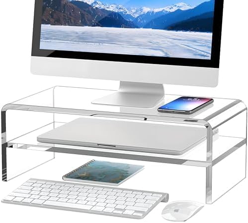 SimpleHouseware Monitor Stand Riser with Drawer and 2 Side Desk ...