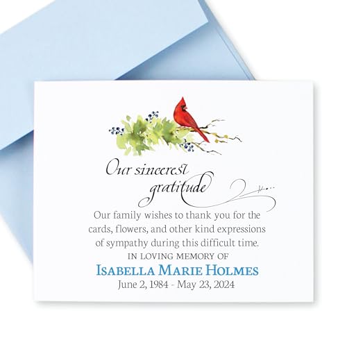 Amazon.com: Cardinal Memorial Funeral Cards, Personalized After Funeral ...