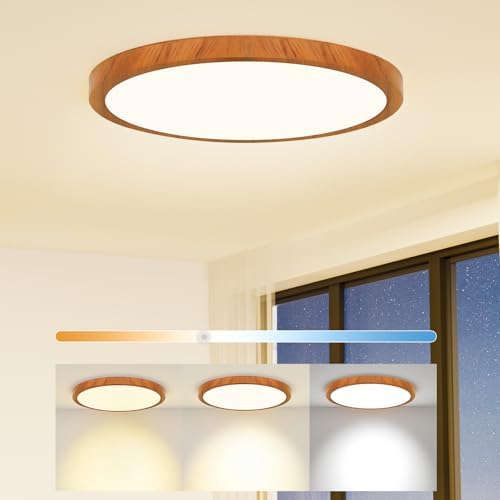 Light Fixtures Ceiling Mount: 12 Inch 24W Wood Grain Dimmable LED ...