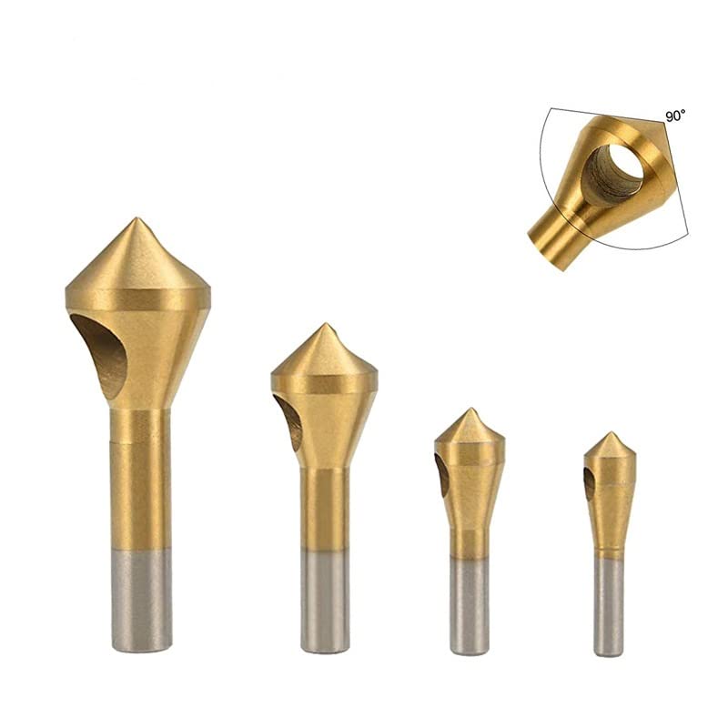 Countersink Chamfer Deburring Drill Bit Set, 4 Pcs Titanium Coated ...