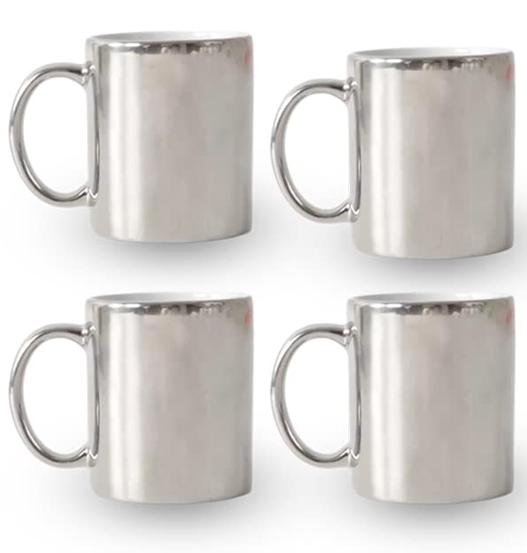 Buy TASMY Silver Colour Ceramic Mug Non Printed Plane Metalic Silver ...