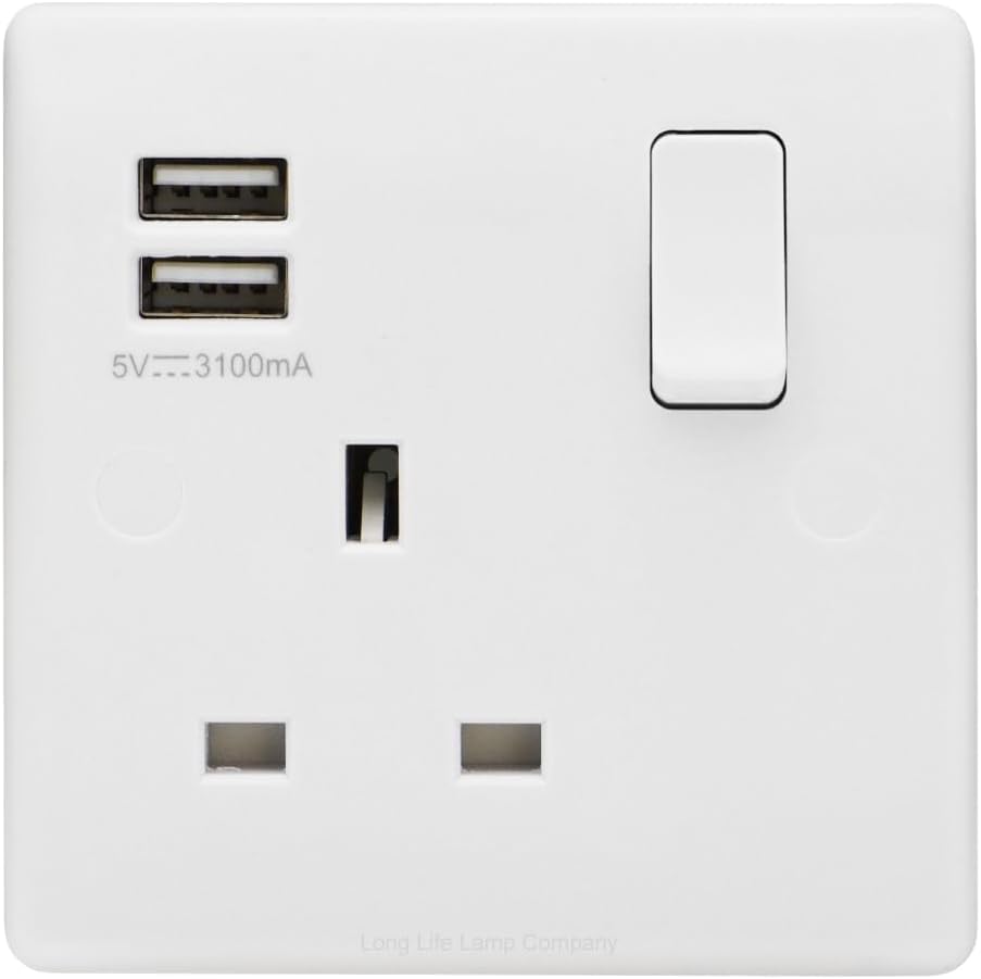 BG Electrical Single Switched 13 A Fast Charging Power Socket with Two ...
