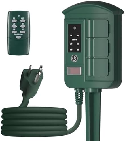 DEWENWILS Outdoor Power Stake Timer Waterproof, 100FT Wireless Remote ...