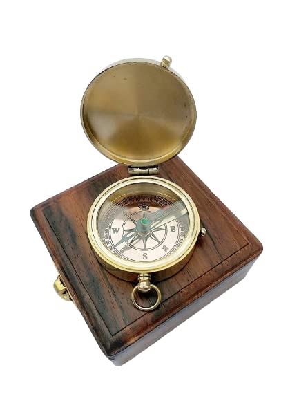Handmade 2 Inch Brass Push Button Magnetic Compass Direction Finder ...