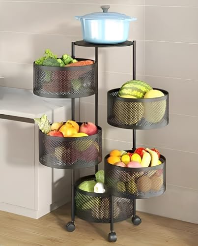 Kitchenwell Round Multi-Purpose Rotatable Trolley Storage Organizer ...