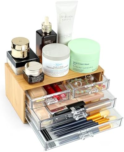 Amazon.com: NEATJELAI Makeup Organizer,3 Tier Bamboo Makeup Organizer ...