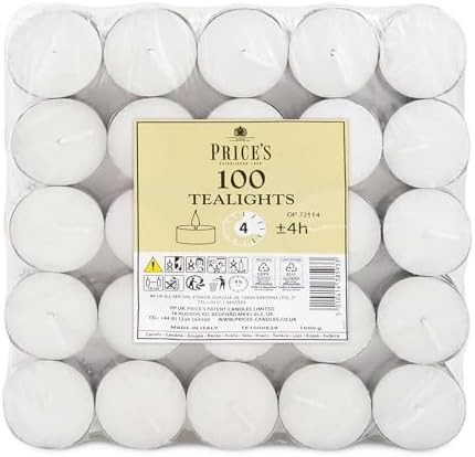 Price's Candles 50 Pack 8 Hour Tea Lights | Clean Vegan & Kosher ...