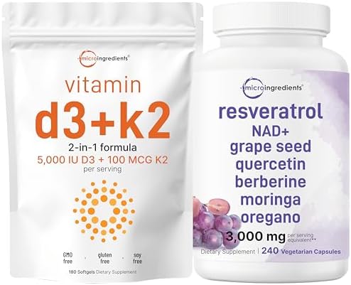 Amazon.com: Micro Ingredients Vitamin D3 5,000iu + K2 100mcg Softgels ...