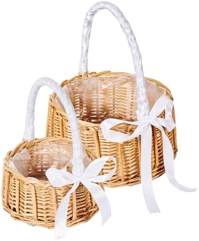 ADEPTNA Wicker Rattan Flower Basket Handle Wedding Flower Girl Hand ...