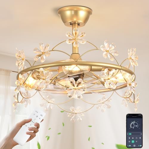 Depuley Bedroom Ceiling Fan with Lights: 20" Gold Chandelier Small Fan ...
