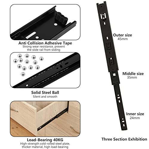 CYEER 2 Pairs Full Extension Drawer Runners, 300mm Heavy Duty 40kg Load ...