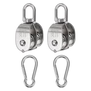 uxcell Set of 2 M25 Double Pulley Block with Spring Snap Hook, 304 ...