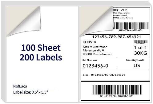 BESTEASY 200 Half Sheet Self Adhesive Shipping Labels for Laser and Ink ...