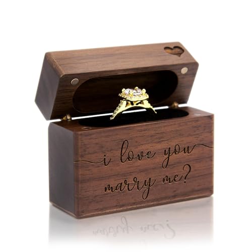 Amazon.com: MUUJEE I Love You Marry Me - Engraved Wooden Ring Box, Slim ...