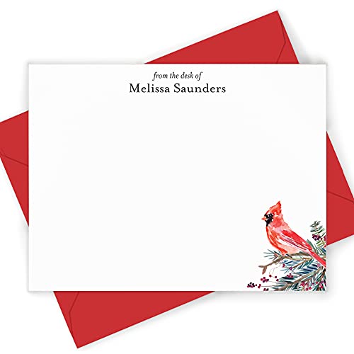 Amazon.com: Personalized Red Cardinal Winter Bird Stationery FLAT NOTE ...