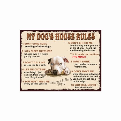 MY DOG'S HOUSE RULES CATHOULA BULLDOG PUPPY THEME METAL RETRO STYLE ...
