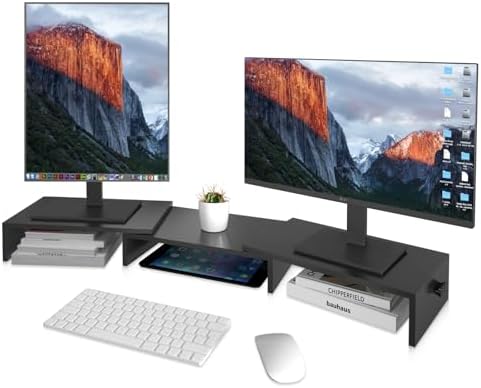 Pholiten Wood Triple Monitor Stand Riser, Desktop Monitor Stand with ...