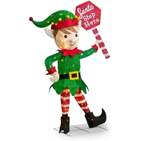 Amazon.com: 39" Lighted Santa's Helper Elf Sculpture Decoration Pre Lit ...