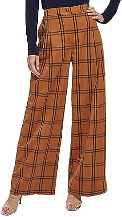 Women's Windowpane Plaid Pleated Wide-Leg Pants at Amazon Women’s ...