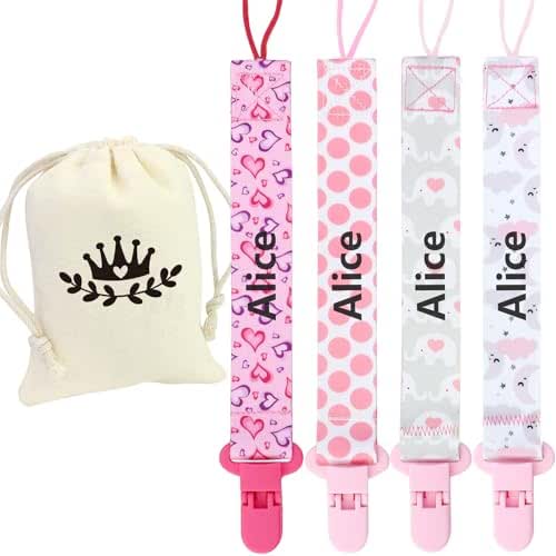 Amazon.com: Customized Pacifier Clip with Name, 4 Pack Stylish ...