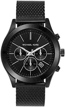 MICHAEL KORS Mens 44 Slim Runway Black Dial Stainless Steel Chronograph ...