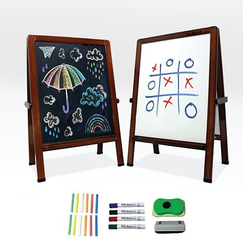 Amazon.com: Double Sided Wooden Art Easel for Kids Standing Magnetic ...