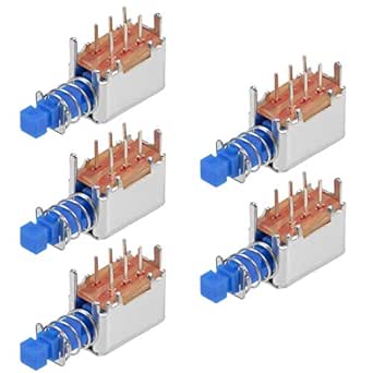 uxcell Push Button Switch DPDT 6 Pin 1 Position Self-Locking Blue 5pcs ...