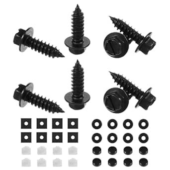 Amazon.com: 8 Set of Black License Plate Screws - Carbon Steel License ...