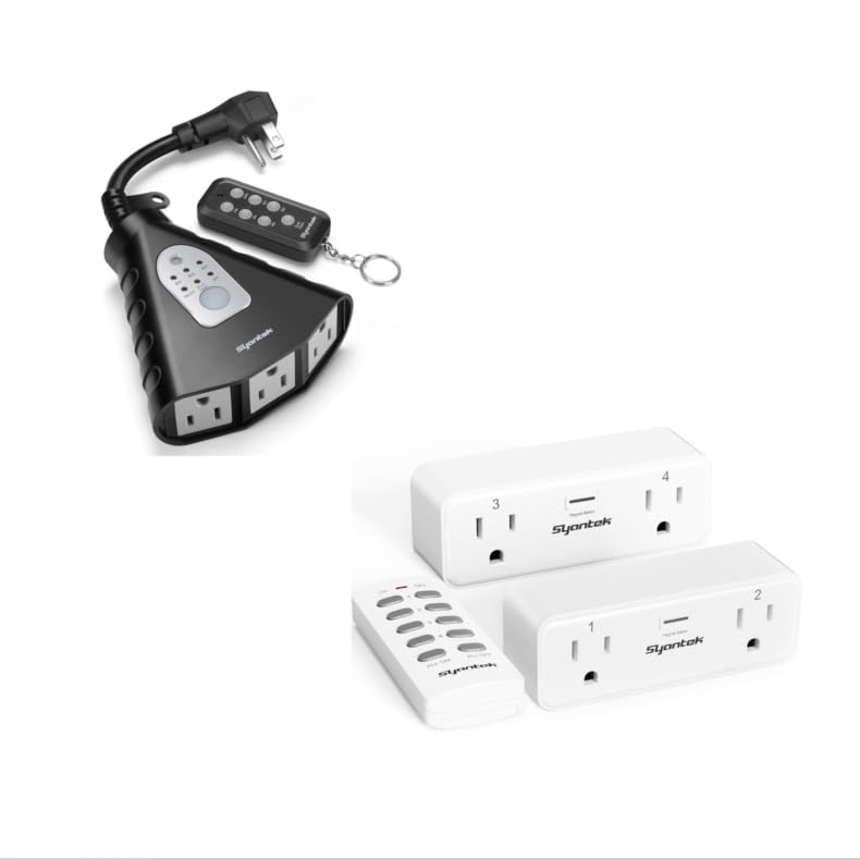 Syantek Outdoor Light Timer, Waterproof Outdoor Remote Control Outlets ...
