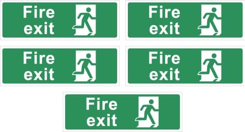 Pack of 5 self adhesive vinyl Fire exit signs (no arrow) - 315mm x ...