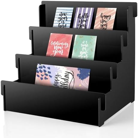Greeting Card Display Stand, 4 Tier Bamboo and Acrylic Greeting Card ...
