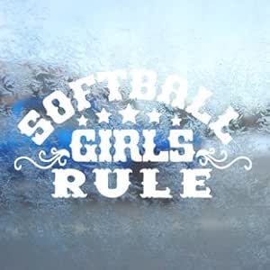Amazon.com: Softball Girls Rule White Decal Car Window Laptop White ...