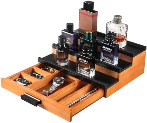 Wooden Cologne Organizer for Men - 3 Tier Elevated Perfume Display ...
