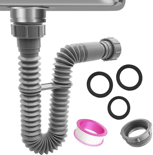 1-1/2 Flexible Sink Drain Pipe Hose, 11"-31" Expandable Flexible P Trap ...