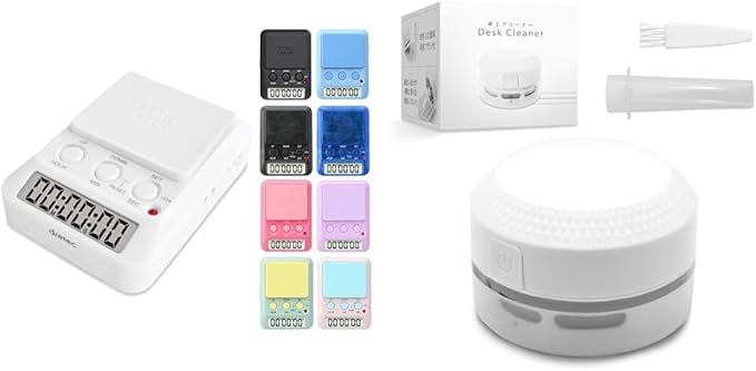 Amazon｜dretec(ドリテック) 勉強タイマー+卓上クリーナー セット タイムアップ2 消音 T-580WTDI コードレス 掃除機 簡単操作 強力吸引 電池式 消しカス ホワイト ...