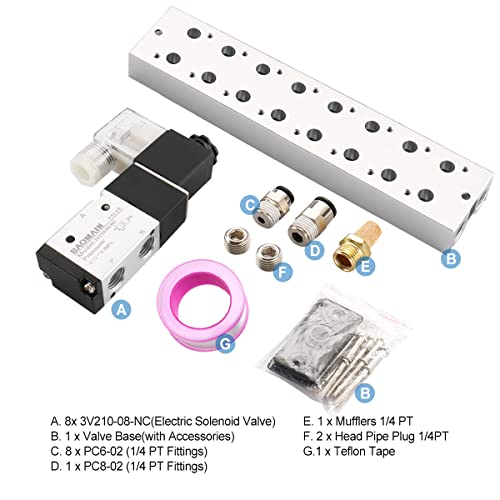 Baomain 8 Space Pneumatic Solenoid Valve 3V210-08 DC 12V PT1/4 2 Position 3 Way Manifold with ...