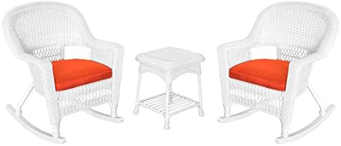 Amazon.com: Jeco 3 Piece Rocker Wicker Chair Set, White : Patio, Lawn ...
