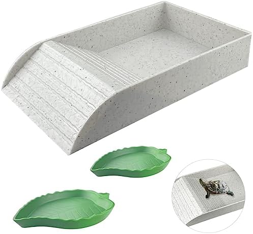 3 PCS Tortoise Food Dish with Ramp and Tortoise Water Bowl,Gray Reptile ...