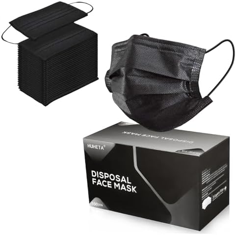 Amazon.com: 100Pcs Black Disposable Face Mask, 3 Ply Black Face Masks ...
