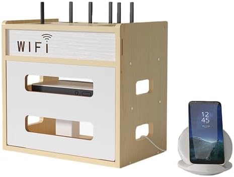 Amazon.com: Wooden Router Shelf, Desktop WiFi Router Storage Box Modem ...