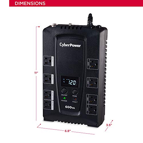 CyberPower CP600LCD Intelligent LCD UPS System, 600VA/340W, 8 Outlets ...