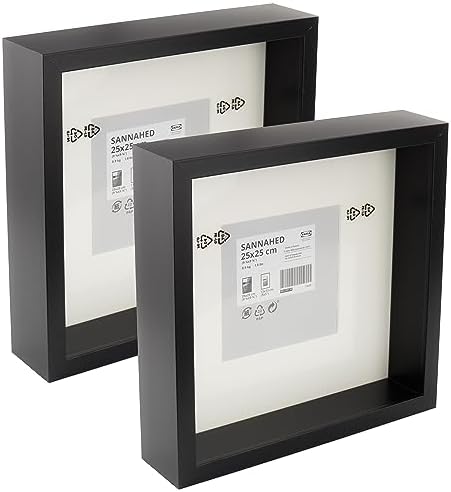 Ikea SANNAHED Deep 3D Box Square Photo Display Frames, Black, 25 x 25 cm (13 x 13 cm with mat ...