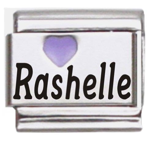 Amazon.com: Rashelle Purple Heart Laser Name Italian Charm Link: Bead ...