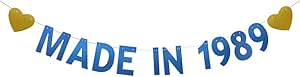 Amazon.com: MADE IN 1989 Banner, Pre-Strung,Funny Blue Glitter Paper ...