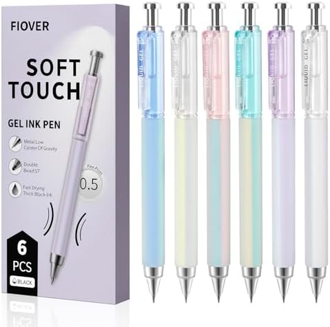 Amazon.com: FIOVER Gel Pens, 6 Pcs 0.5mm Quick Dry Black Ink Pens, Fine ...
