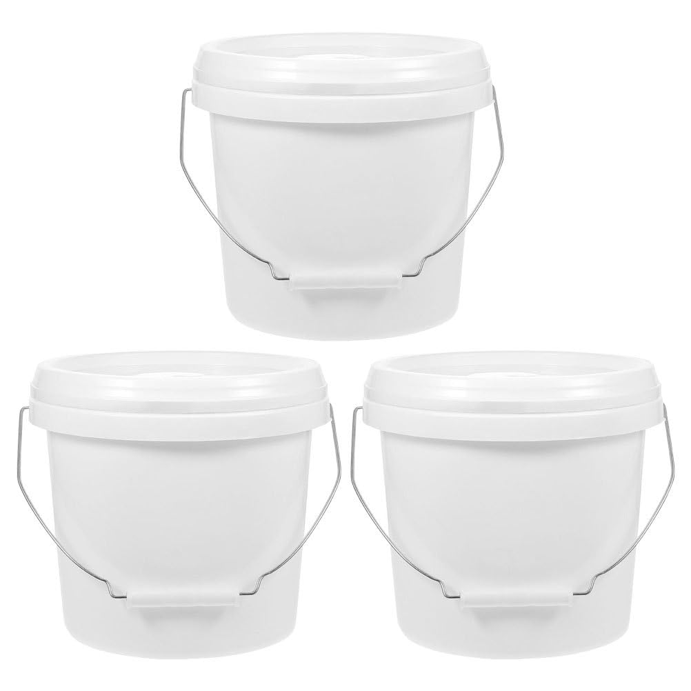 3pcs 1 Gallon Bucket Heavy Duty Plastic Bucket with Lid and Handle Easy ...