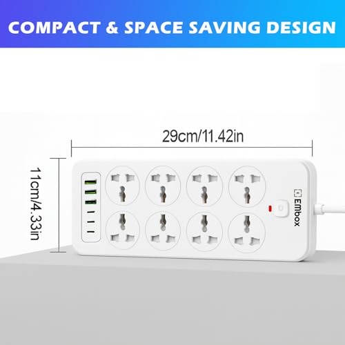 EMBOX Extension Board with USB C and A Ports with Universal Sockets and ...